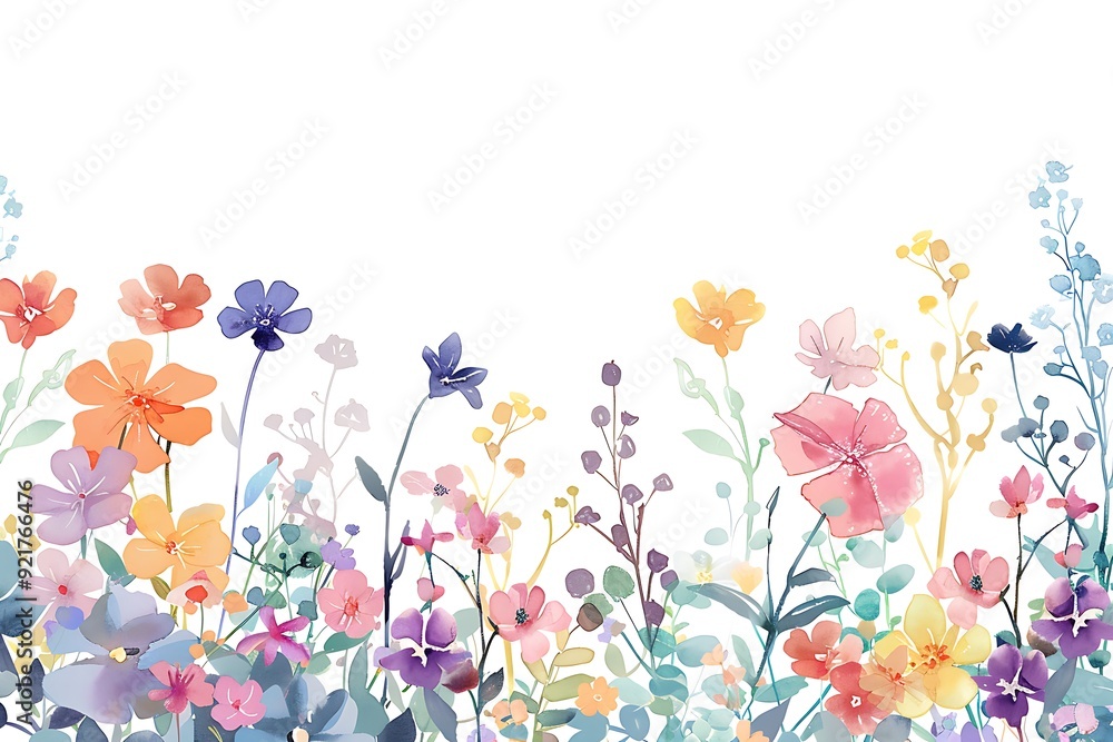 Cute pastel colorful spring flowers border with space on white ...
