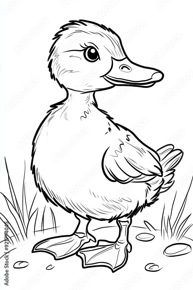 Charming Duck Line Drawing - Kids’ Coloring Book Line Art, Friendly ...
