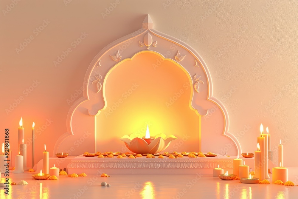 3D arch design of an Indian architecture, around the arch lights ...