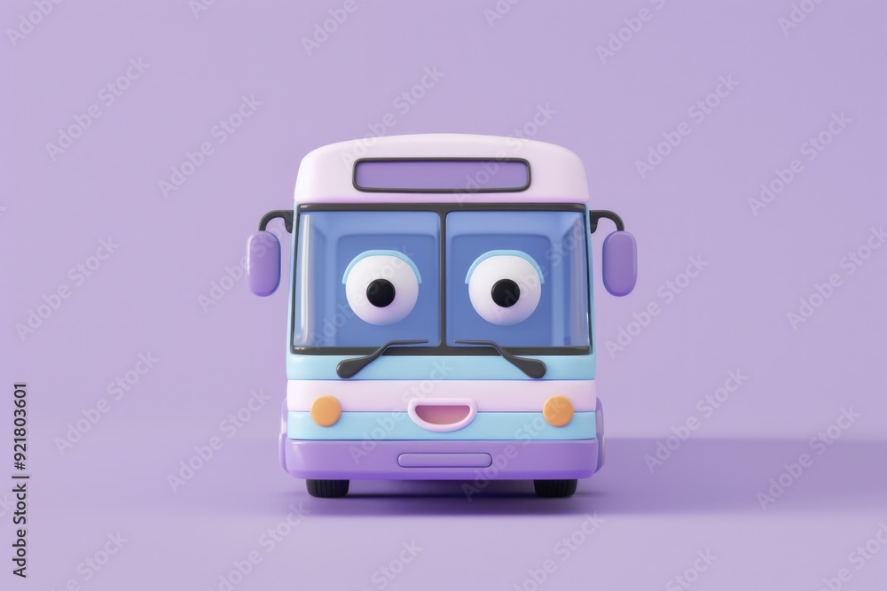 3D Cartoon Humanized Bus with Expressive Eyes on Purple Background ...