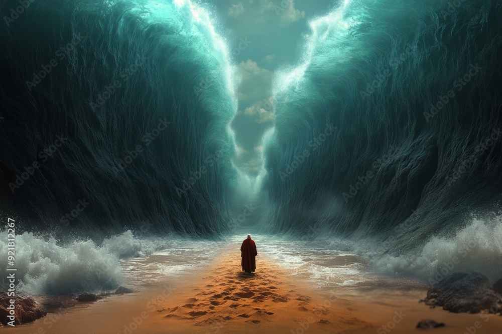 Majestic photo of moses parting the red sea with towering water walls ...