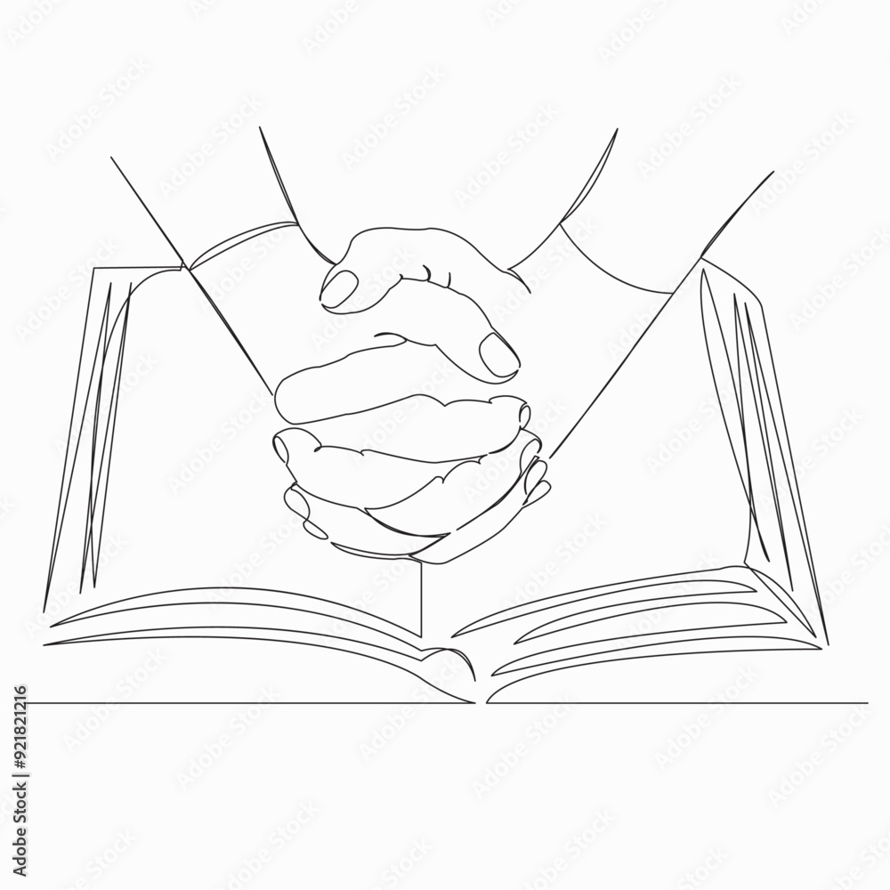 One continuous single drawn line art doodle thin line, hand, religion ...