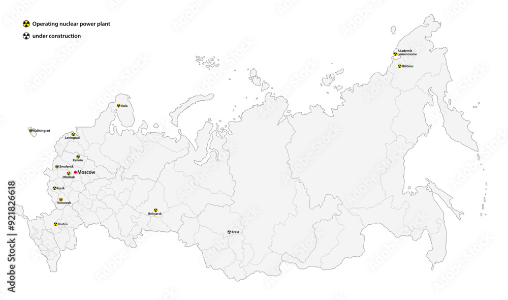 Map of operating Russian nuclear power plants Stock Vector | Adobe Stock