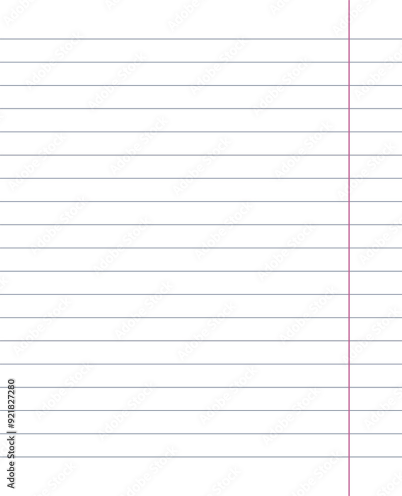 Ruled notebook sheet vector illustration. Grey school blank with wide ...