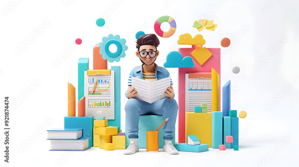 3D Flat Icon: Researcher with Data and Fact Check Concept for Research ...