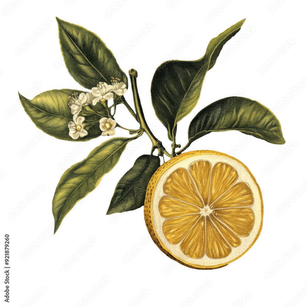 Old botanical illustration of a lemon isolated on a transparent ...