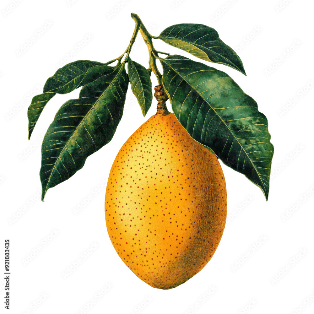 Old botanical illustration of a mango isolated on a transparent ...