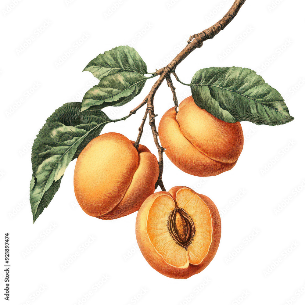 Old botanical illustration of an apricot isolated on a transparent ...