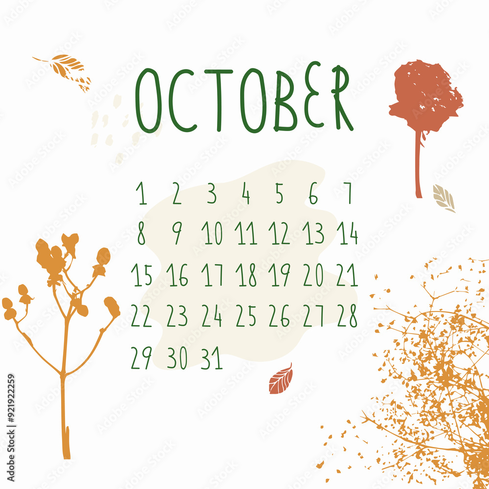 Wall monthly calendar in flat art. Calendar design for the month of ...