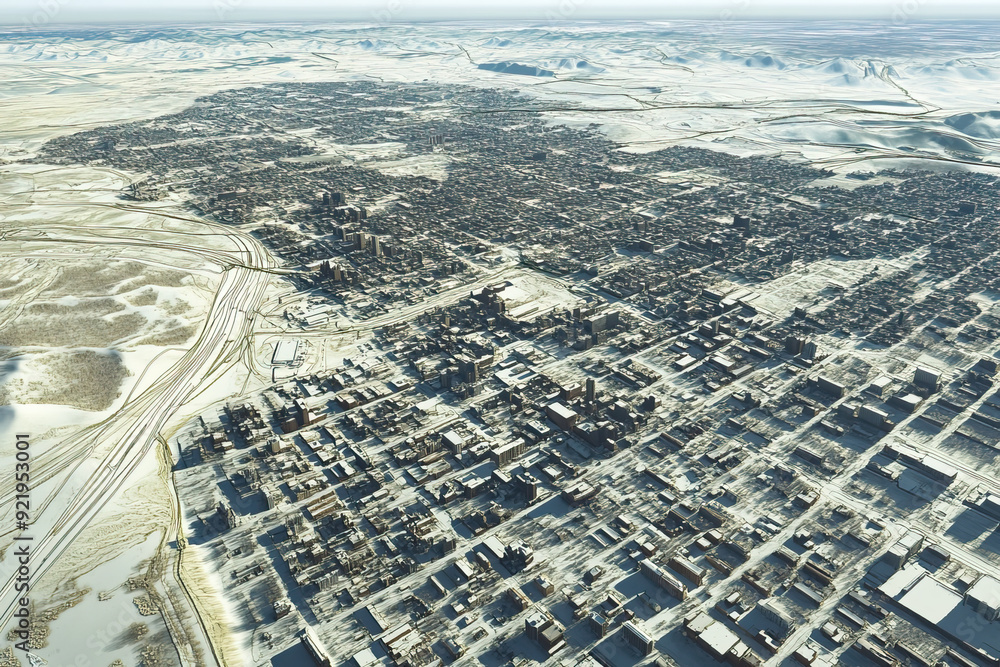 Technical aerial visual, 3D LiDAR GIS aerial map satellite scan model ...