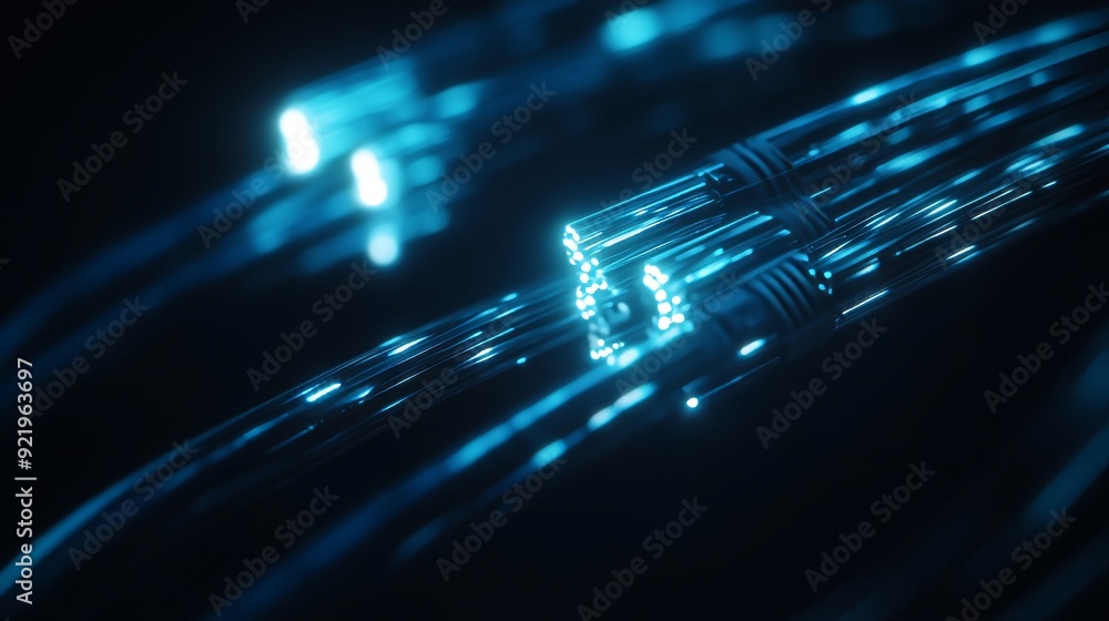 Wire tunnel with digital binary data transmission in 3D. Depth of field effect. Inside AI ...