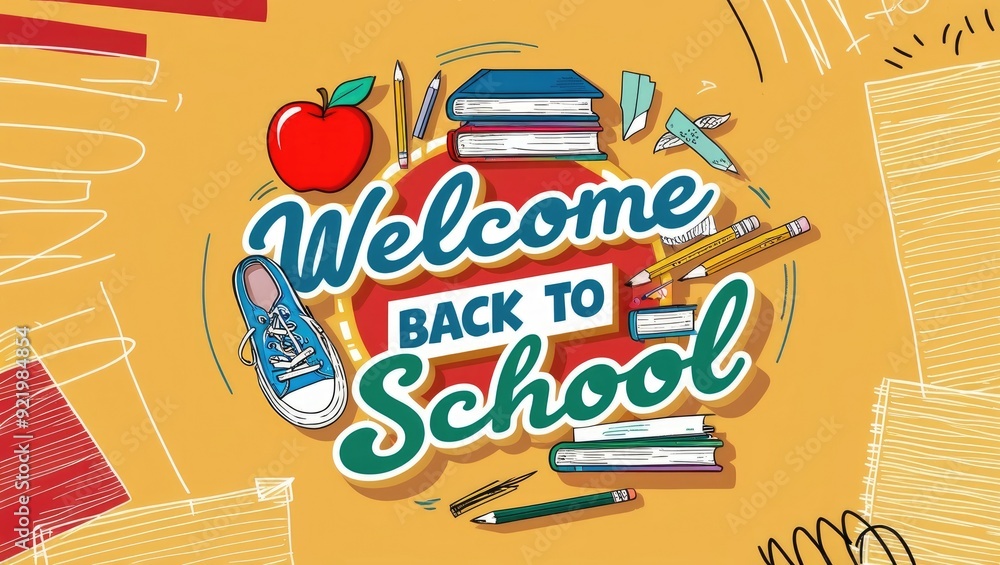 Colorful Fun Welcome Back to School Poster Stock Illustration | Adobe Stock