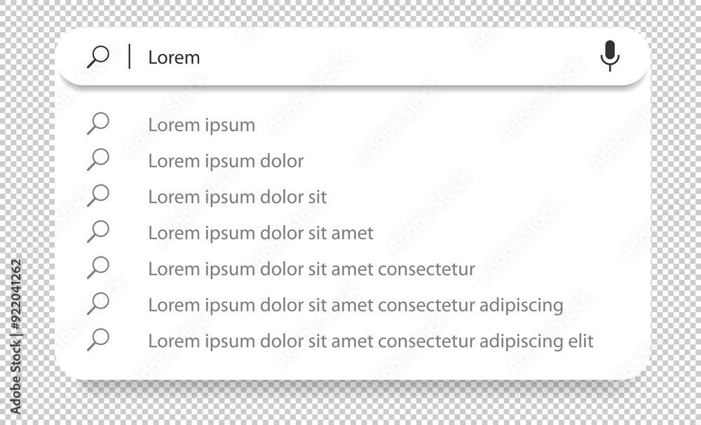 Search bar with suggestions and list search results template for ui ...