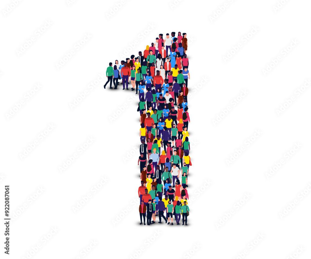 Large group of people in number 1 one form. Stock Vector | Adobe Stock