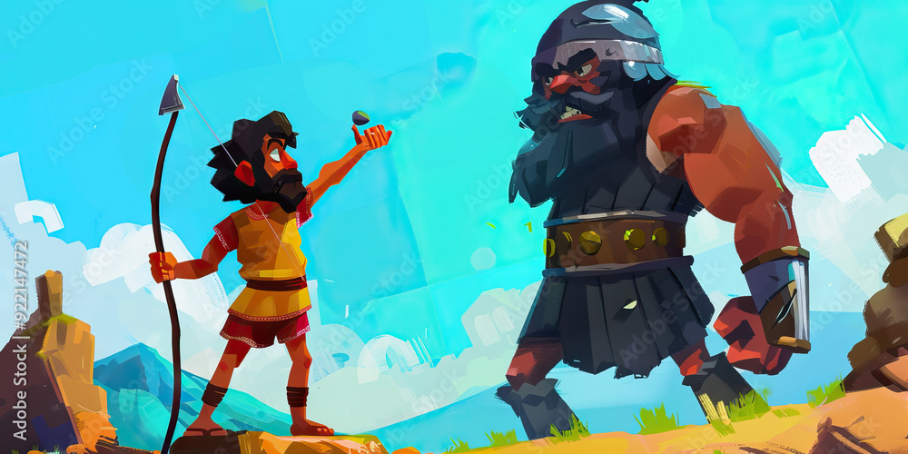 David and Goliath. Bible story of young Shepherd boy defeating a giant ...