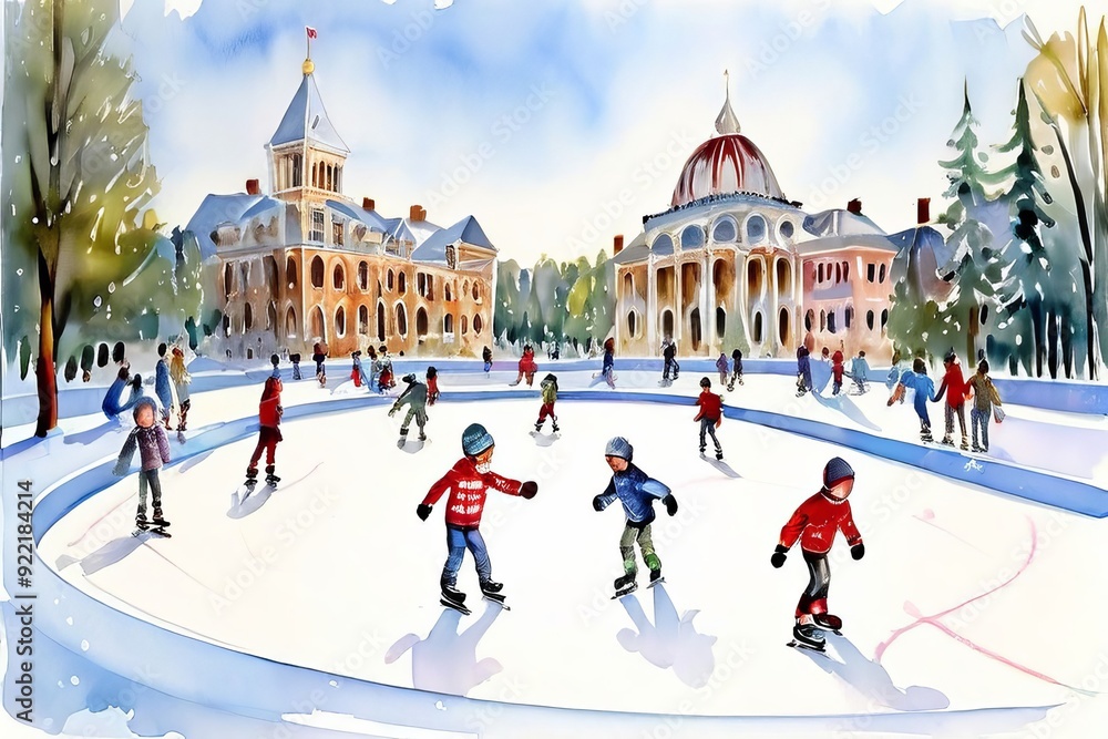 ice skating rink drawings children may draw people gliding on ic Stock ...