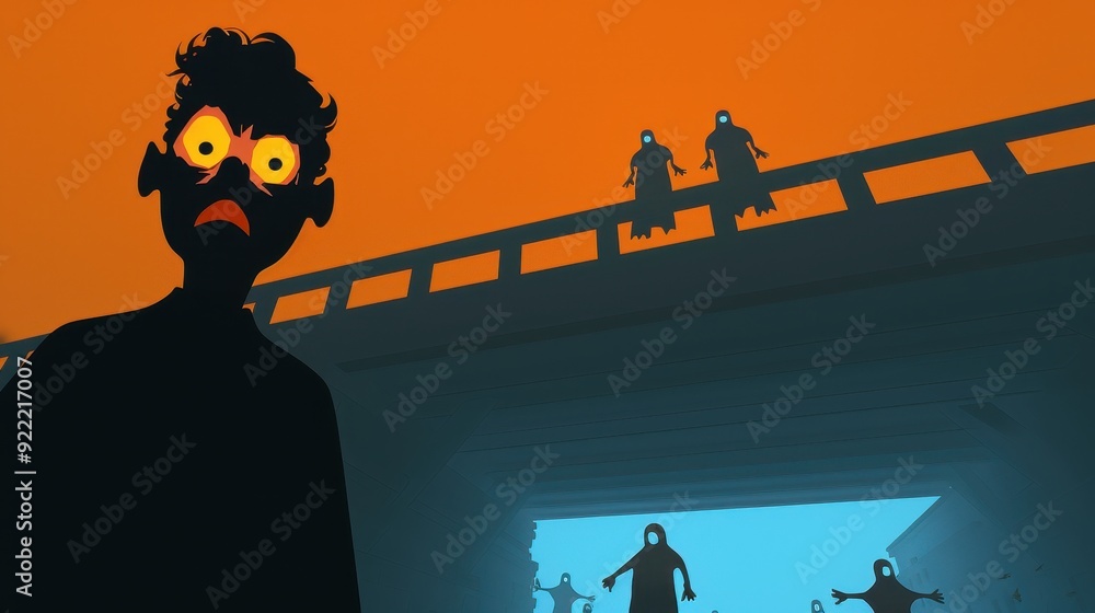 Eerie Encounter on Haunted Bridge - Surreal Digital Art of Scared ...