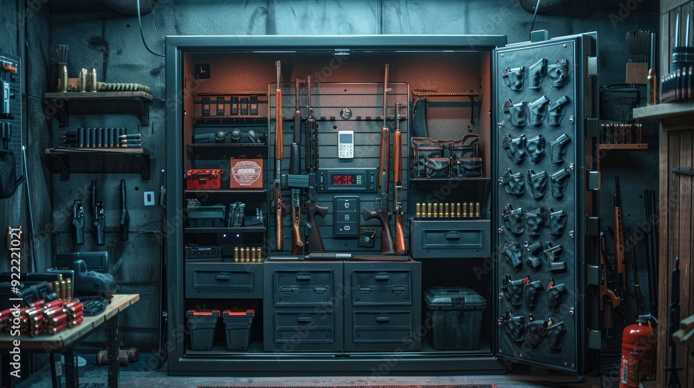 A high-resolution image of a gun safe with a digital lock, showcasing ...