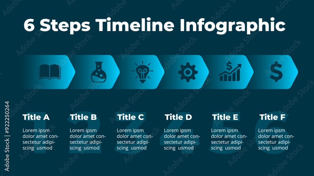 6 parts, options Infographic Roadmap. Timeline arrows diagram. Pathway ...