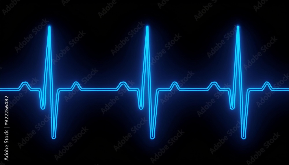 Blue heart rate pulse wave on isolated black background. Heartbeat ...