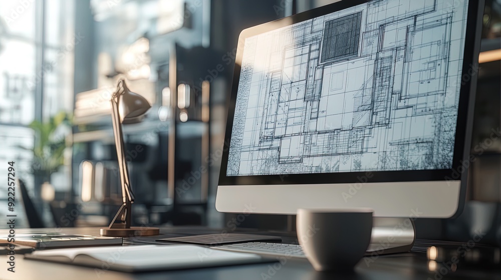 Modern Office Inspiration: Close-Up of Digital Architectural Drawings ...