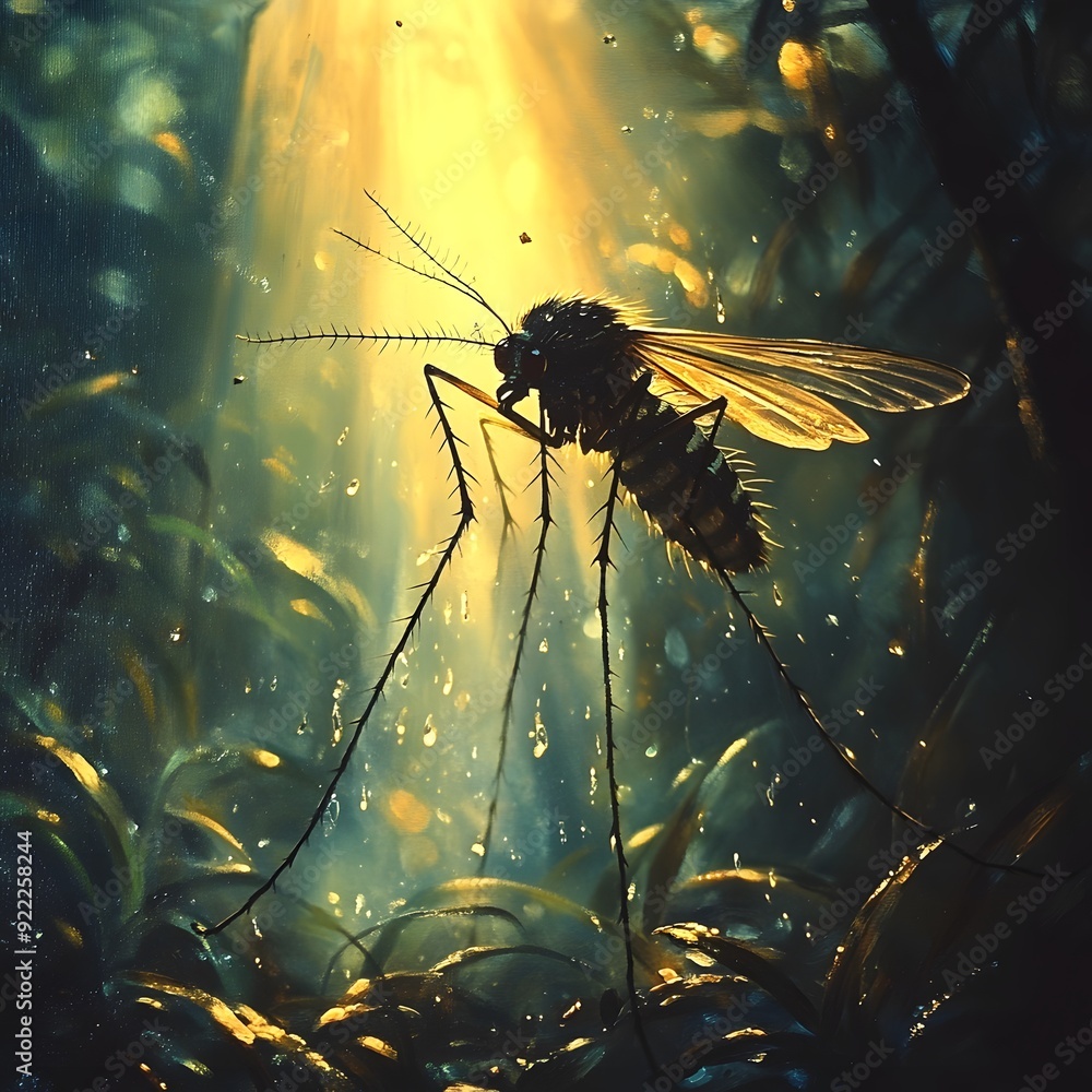 Mosquito in the Jungle: A mosquito flying in a dense, tropical jungle ...
