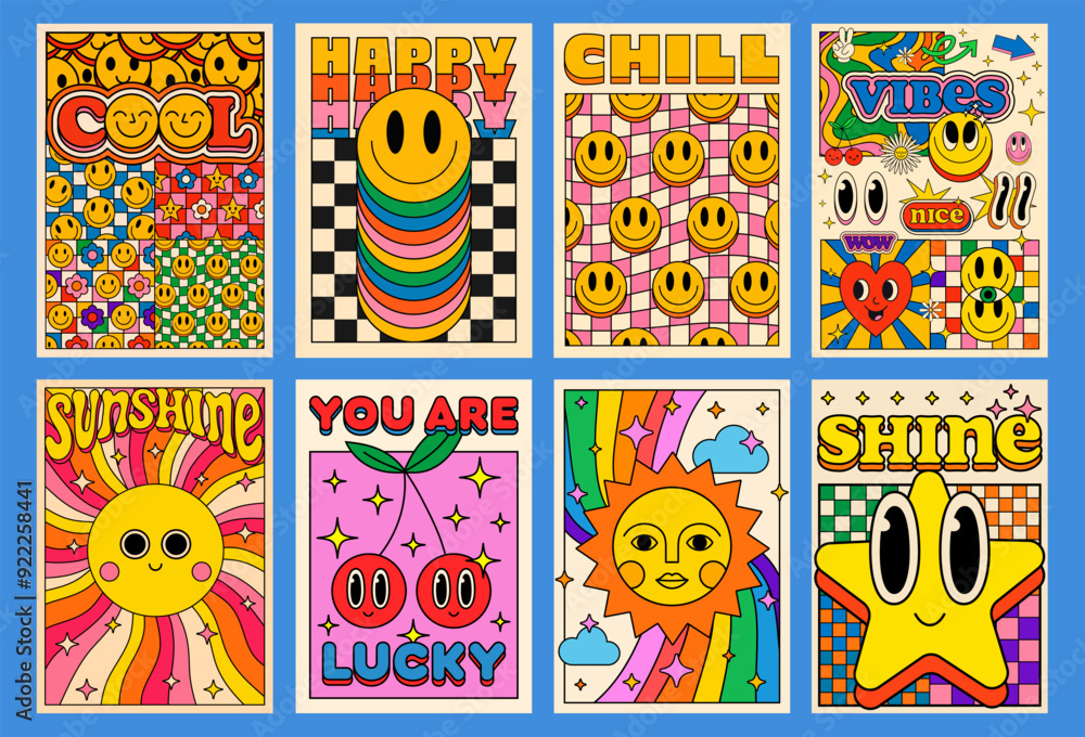 Collection Of Cool 70s Groovy Posters. Set Of Retro Vintage Psychedelic ...