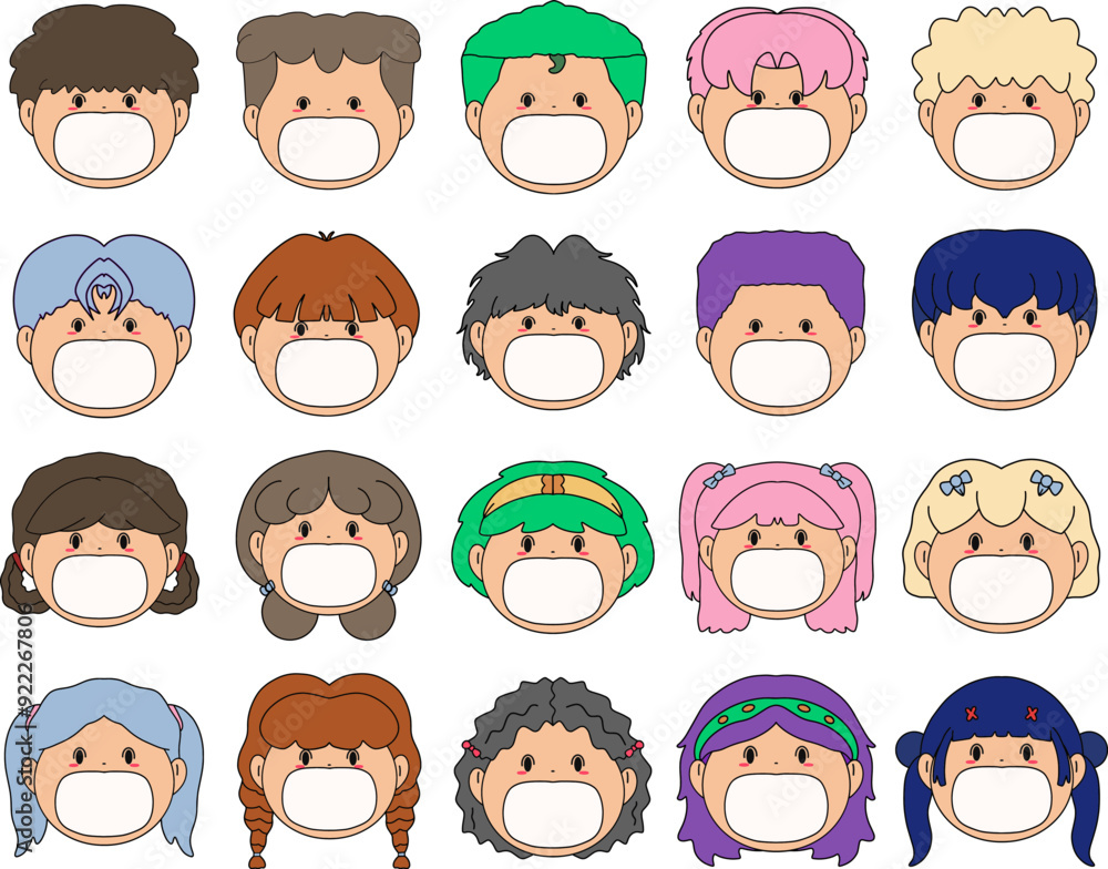 Set of cute cartoon name label sticker name tag character drawing ...
