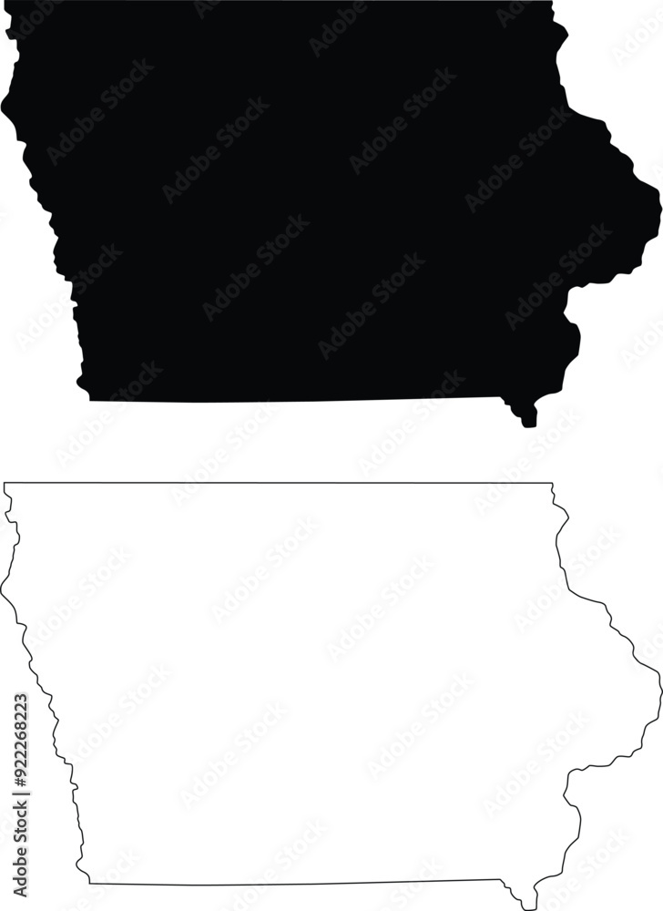 Iowa state contour silhouette outline vector map Stock Vector | Adobe Stock