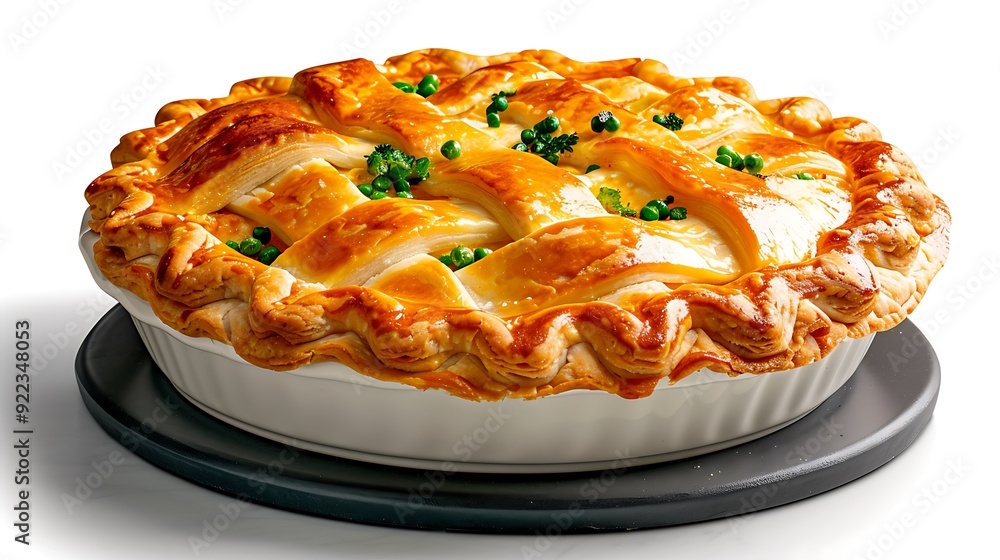 Homestyle chicken pot pie, golden crust, no shadows, no text on picture ...