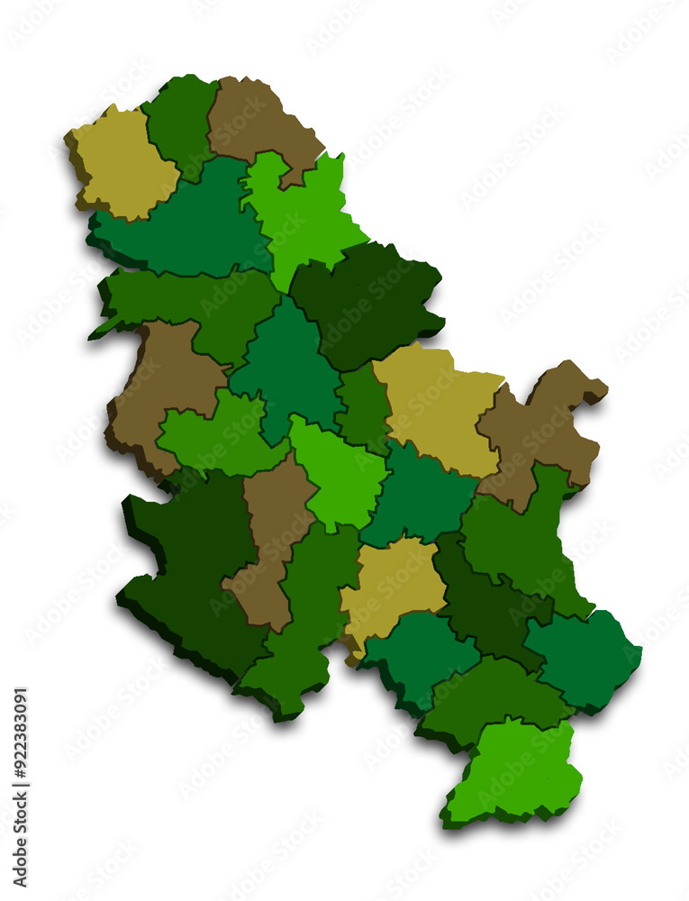 SERBIA MAP WITH ITS DISTRICTS AND POLITICAL ADMINISTRATIVE DIVISIONS ...