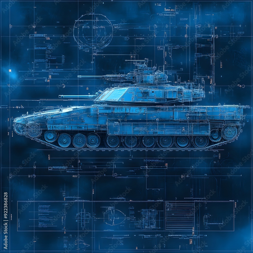Tank Blueprint Overlay: A realistic tank image with a semi-transparent ...