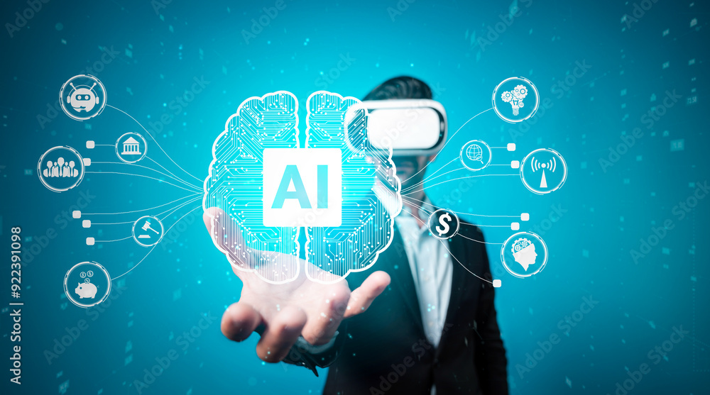 Caucasian business man using chat bot to support and assistant ...