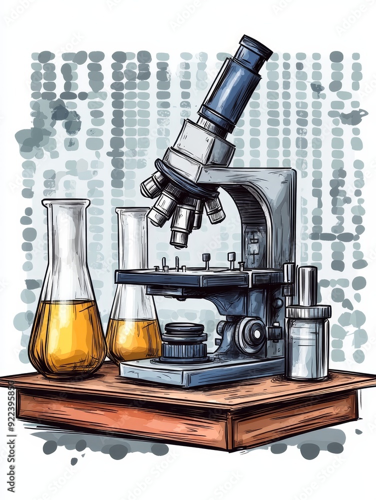 Microscope and Beaker Sketch Illustration Stock Illustration | Adobe Stock