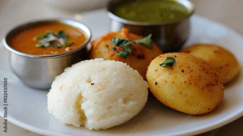 Idli and Vada on a Plate: Soft idlis and crispy vadas served with ...