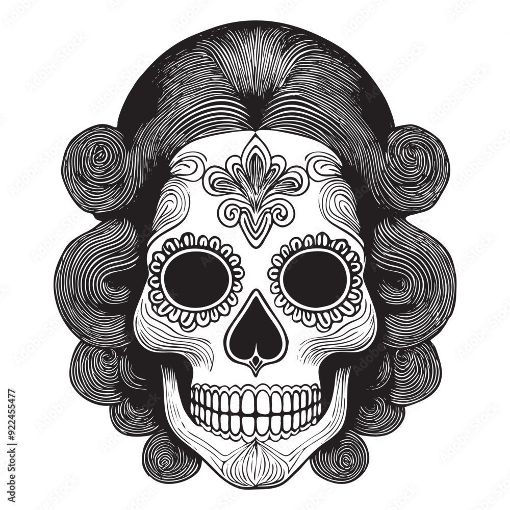 Calavera bride illustration in vintage style with intricate patterns ...