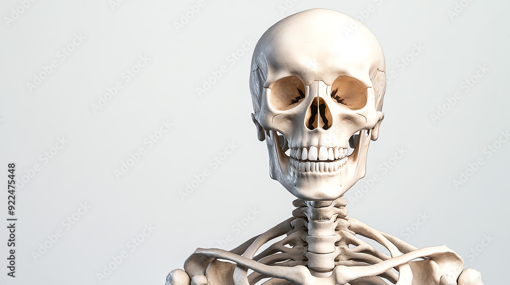 Detailed human skeleton for educational purposes, labeled bones ...