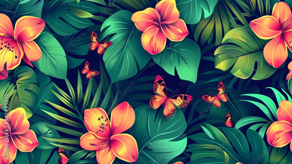 Jungle Pattern Adaptable For Various Design Purposes Plant And Palm