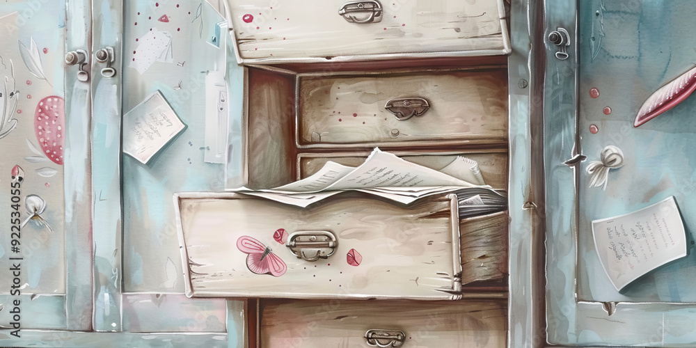 Forgotten Files of Yesterday: A dusty file cabinet, its drawers ajar to ...