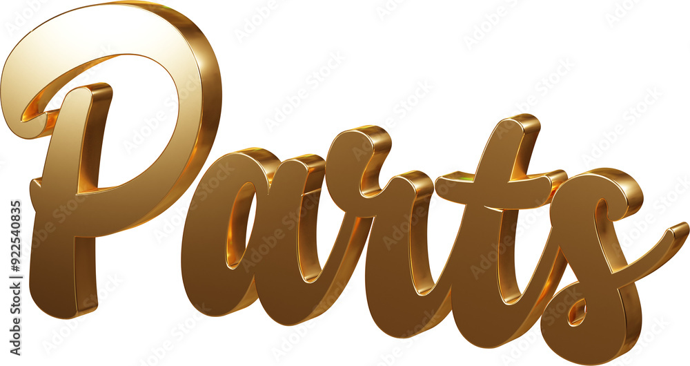 Luxury 3D gold text "Parts" on transparent background. Three ...