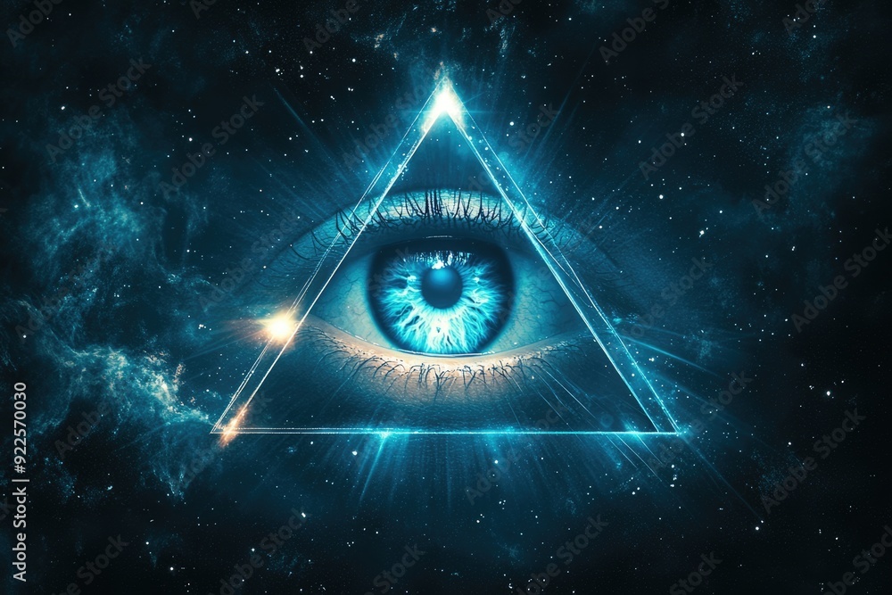 Eye of Providence in the starry night sky. Shining all-seeing God's eye ...
