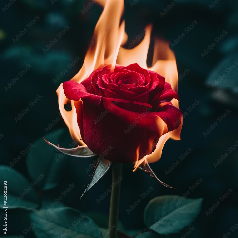 Striking Image of a Red Rose Burning Passionately on a Desolate Road ...