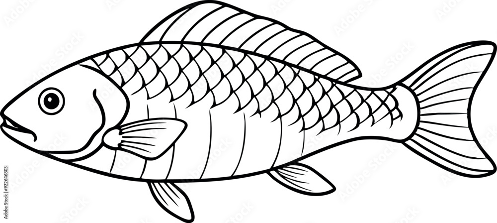 Detailed Fish Line Drawing for Coloring and Art Projects Stock Vector ...