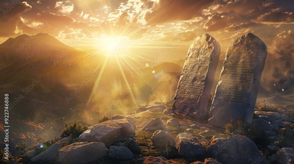 Divine commandments god s laws on stone tablets under sunlight on ...
