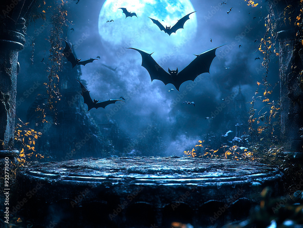 Podium background bat cave product display 3D bats stand dark sky ...