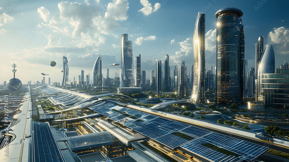 Solar Energy Powering a High-Tech City - A visual of a futuristic city ...