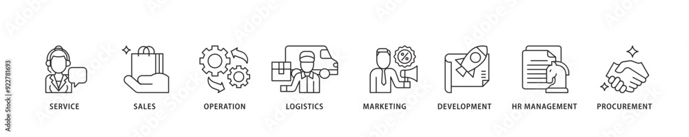 Value chain icon sett lineal illustration concept with icon of service ...