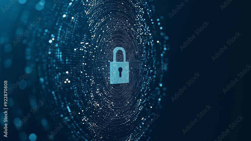 Digital background featuring pixelated padlock and data protection ...