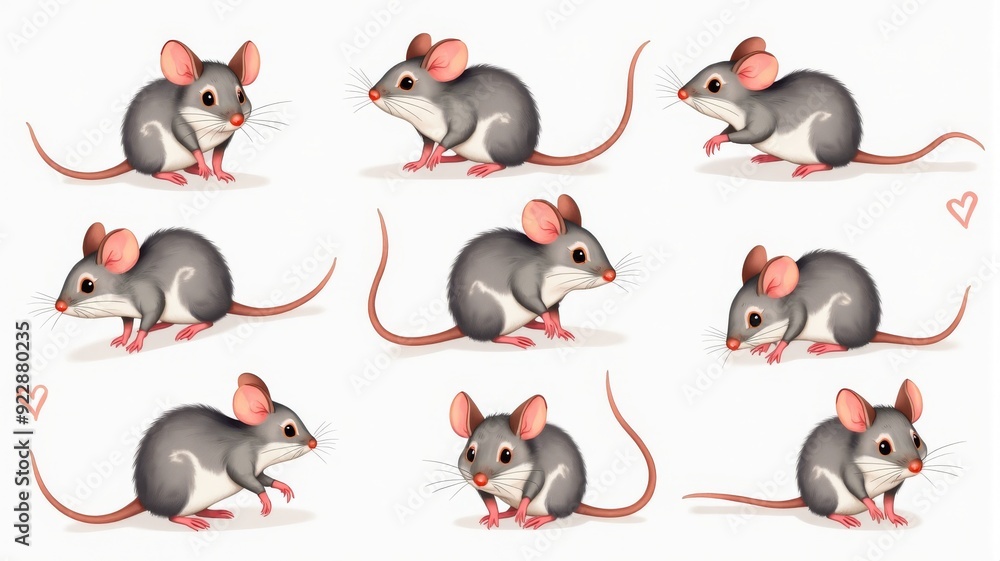 Cute Mouse Illustrations with Various Poses, Cartoon Rodent Characters ...