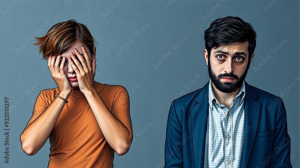 Emotional Conflict Illustration of a Frustrated Woman and Confused Man ...